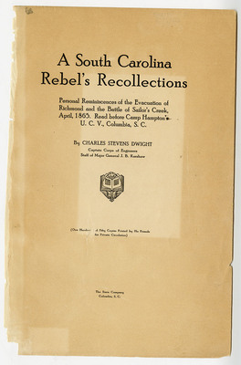 "A South Carolina Rebel's Recollections - Accession 1195 - M563 (616 ...