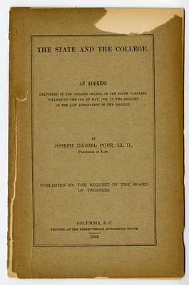 "Joseph Daniel Pope Address to South Carolina College - Accession 1542 ...
